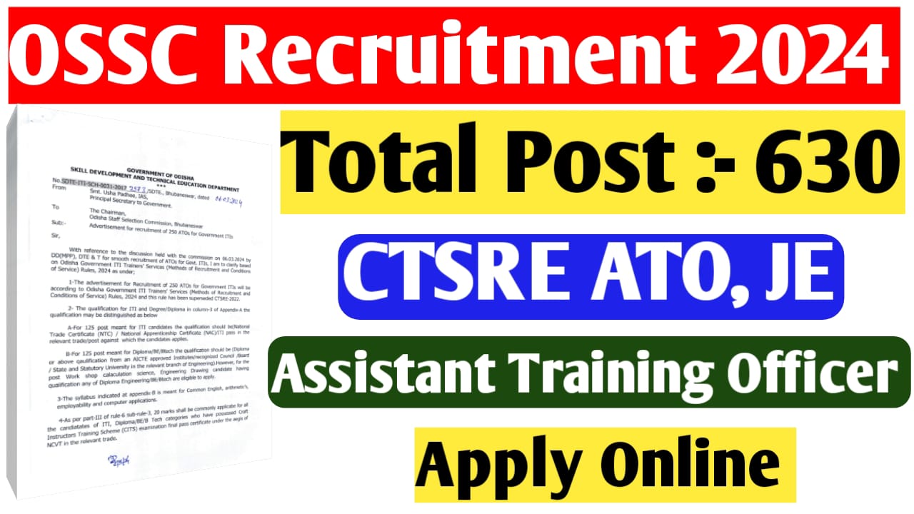 Odisha Study Point OSSC CTSRE Recruitment 2024, JE, ATO Notification Out, Eligibility, Exam ...