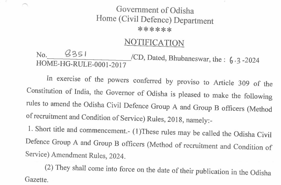 Odisha Study Point Odisha Civil Defence Instructor New Recruitment Rule
